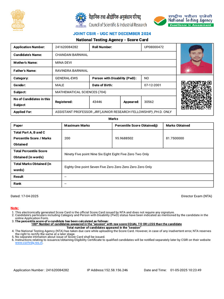 Joint Csir-ugc Net December-2024 | PDF | Qualifications