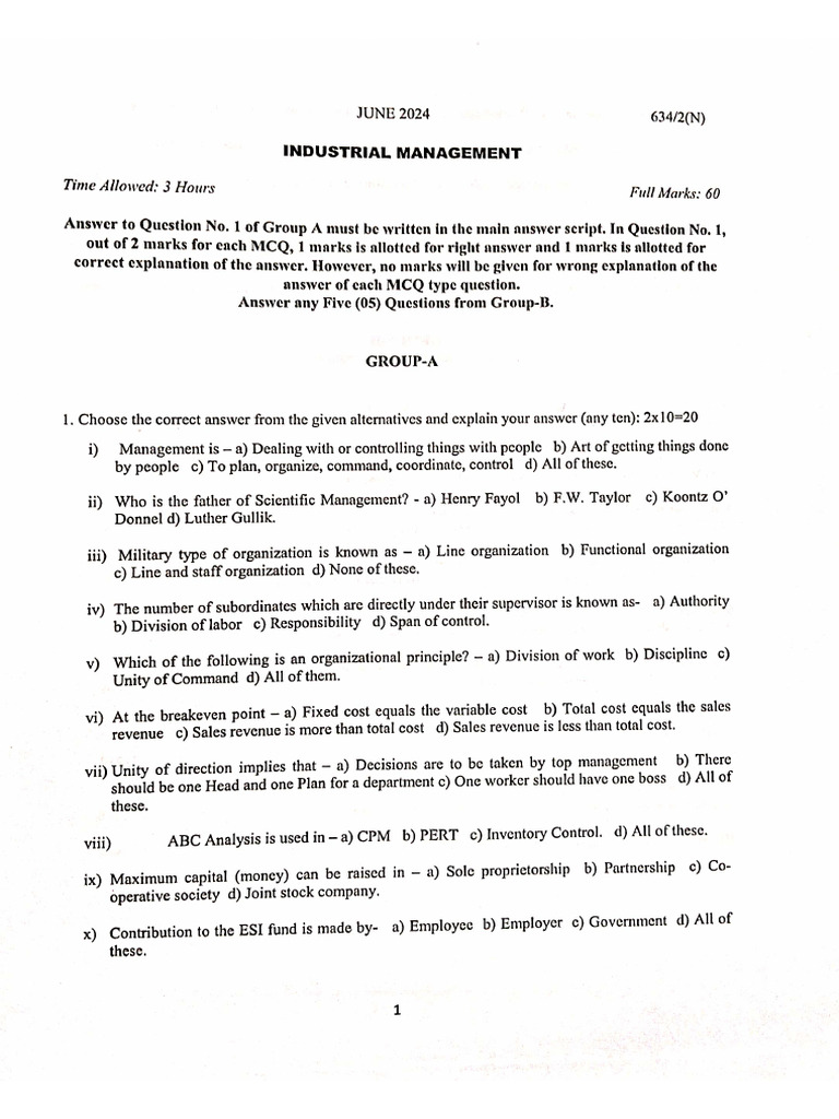 Industrial Management - Pyq | PDF