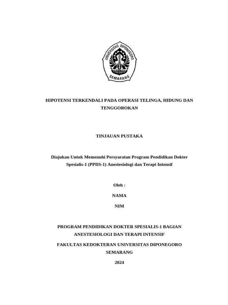 Hipotensi Terkendali dalam Operasi THT | PDF