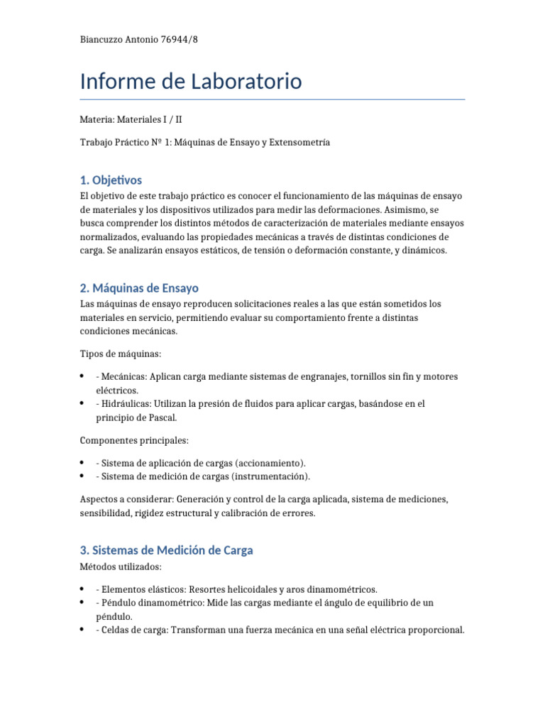 Informe Laboratorio Materiales Detallado | PDF | Medición | Ingeniería mecánica