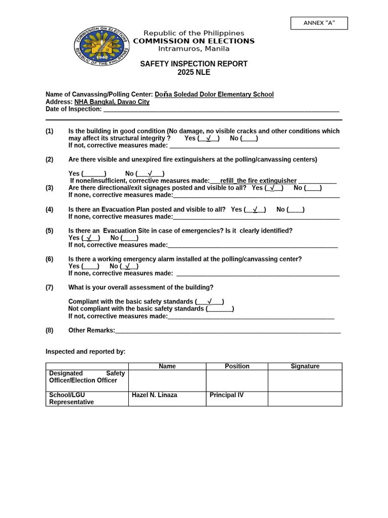 Annex A Safety Inspection Report Template 1 | PDF