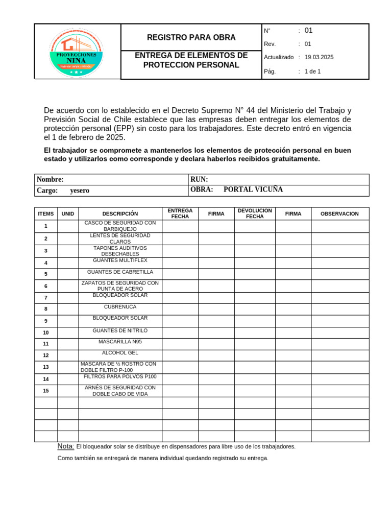 Entrega de E.P.P | PDF | Equipo de protección personal