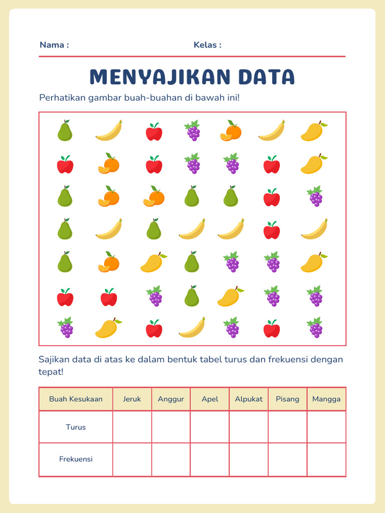 Menyajikan Data Dalam Bentuk Tabel Lembar Kerja Matematika Angka SD ...