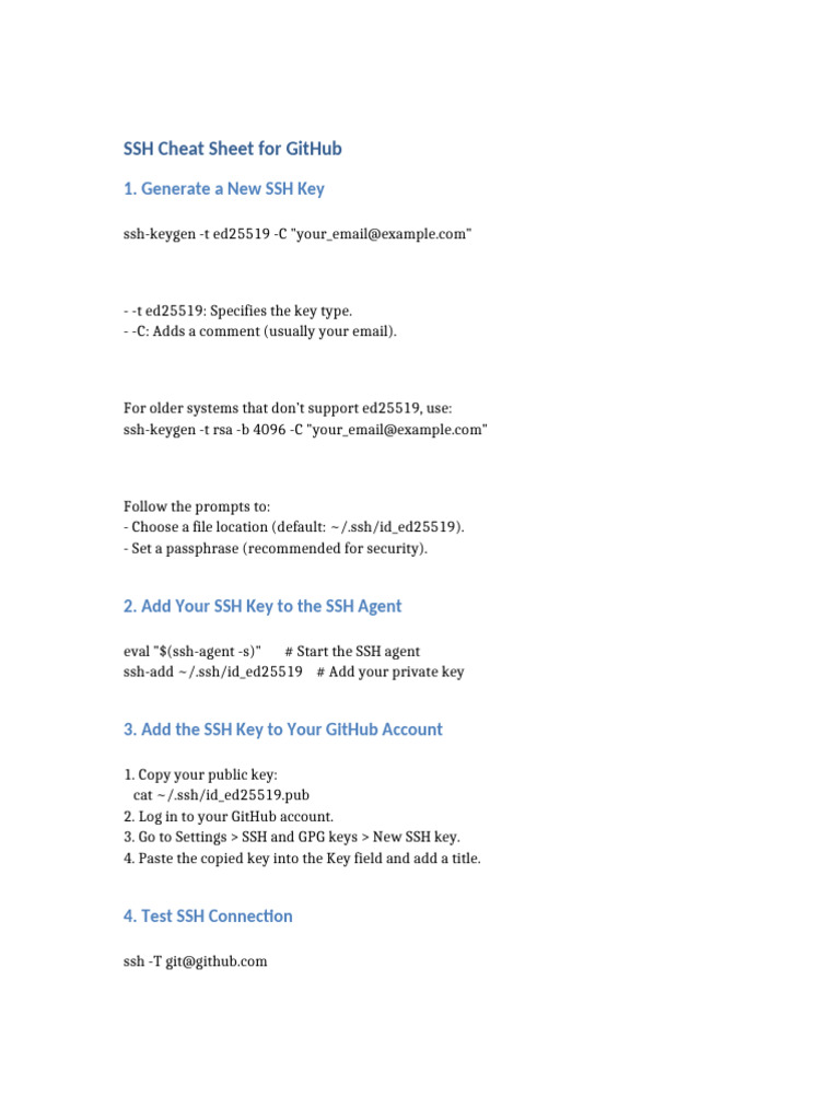 SSH Cheat Sheet For GitHub | PDF
