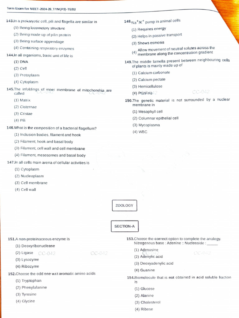 Additional Practise Paper For Aiats - 1 Exam | PDF | Epithelium | Enzyme
