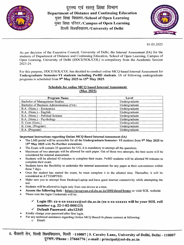 Internal Assessment Schedule UG Sem VI | PDF | Undergraduate Education ...