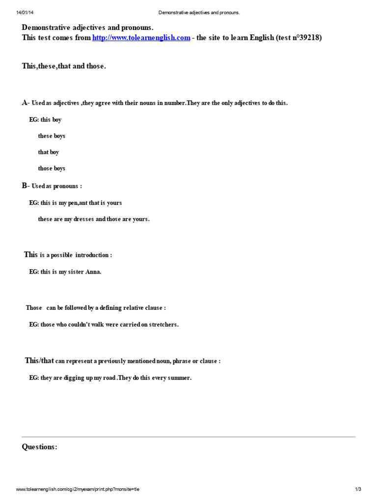 Understanding Demonstrative Adjectives | PDF | Adjective | Pronoun