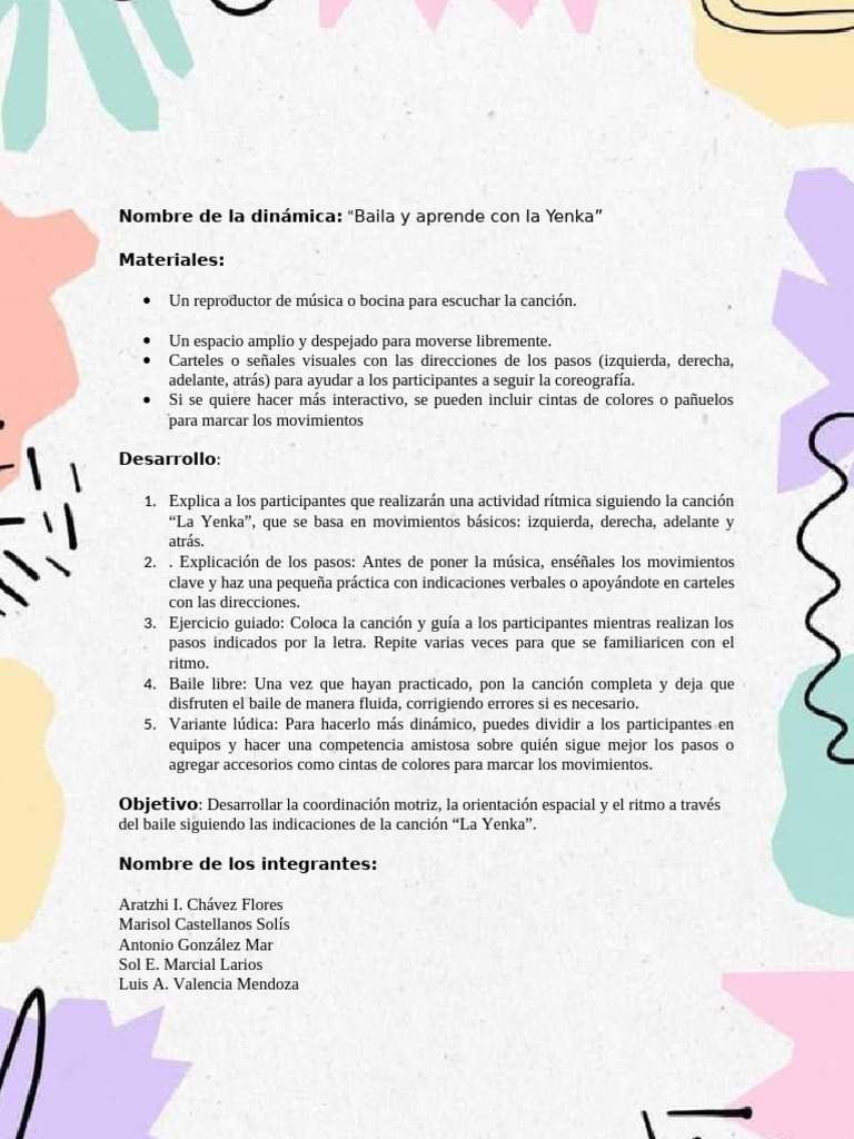 Dinámica de Baile: Aprende con la Yenka | PDF