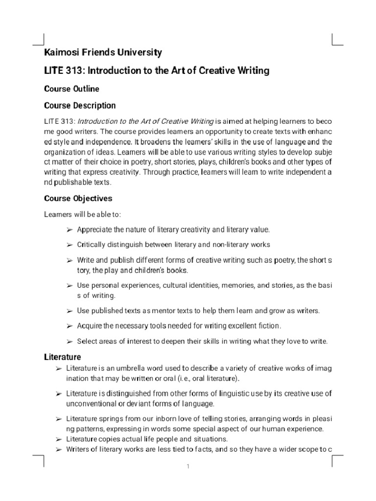 Introduction To Creative Writing Handout - Phoenix | PDF