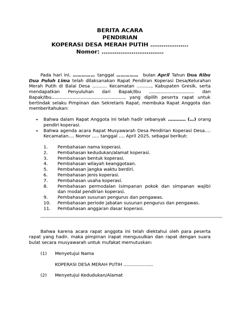 BA Rapat Anggota Koperasi Merah Putih | PDF