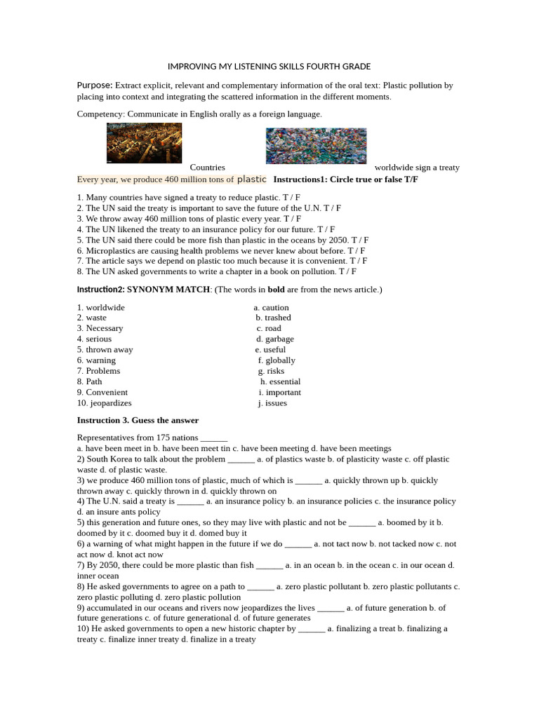 Session 4 - Unit 1 - Cuarto - Student-Plastic Pollution | PDF | Natural Environment