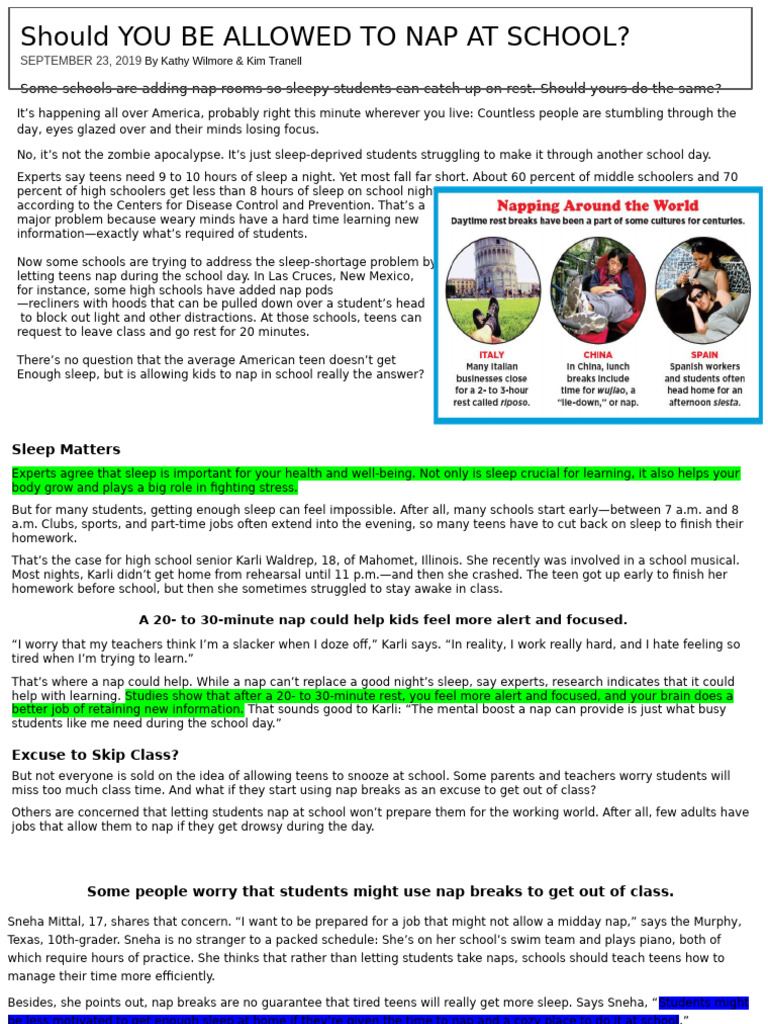 Scholastic - Should You Be Allowed To Nap at School | PDF | Sleep