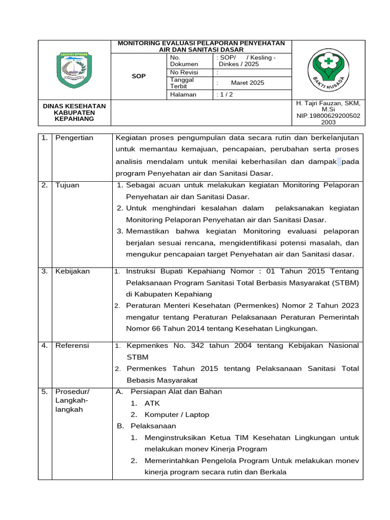 Sop Monitoring Evaluasi | PDF