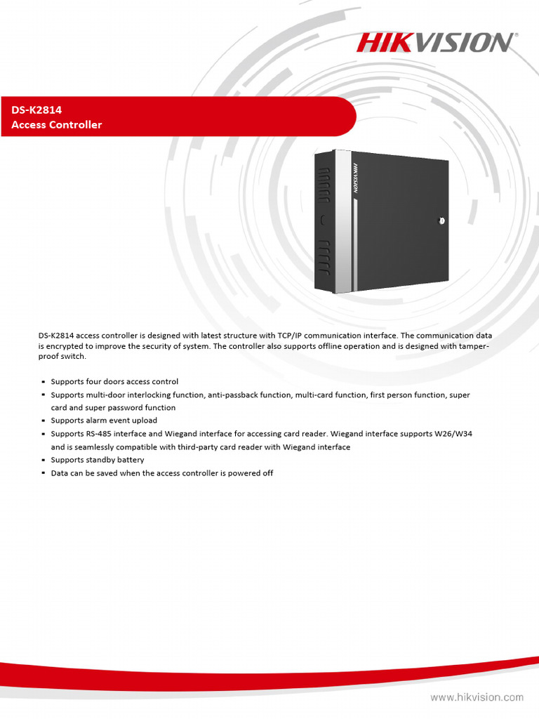 DS-K2814-Access-Controller Datasheet V1.0 20230817 | PDF