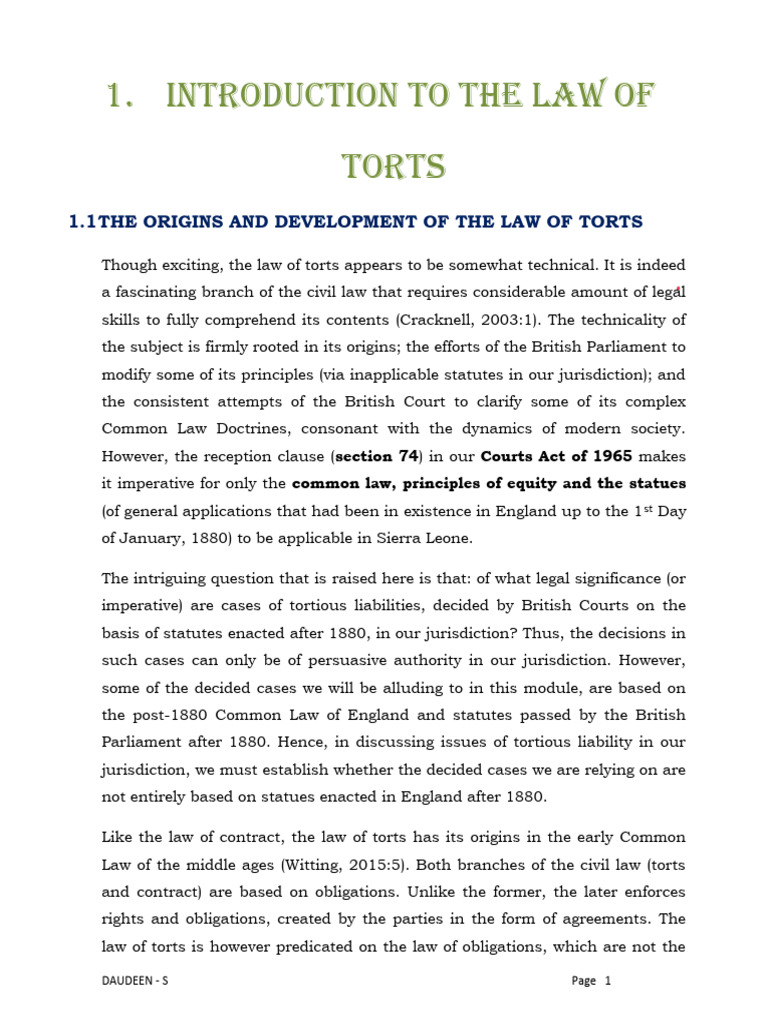 Introduction to the Law of Torts | PDF | Tort | Damages