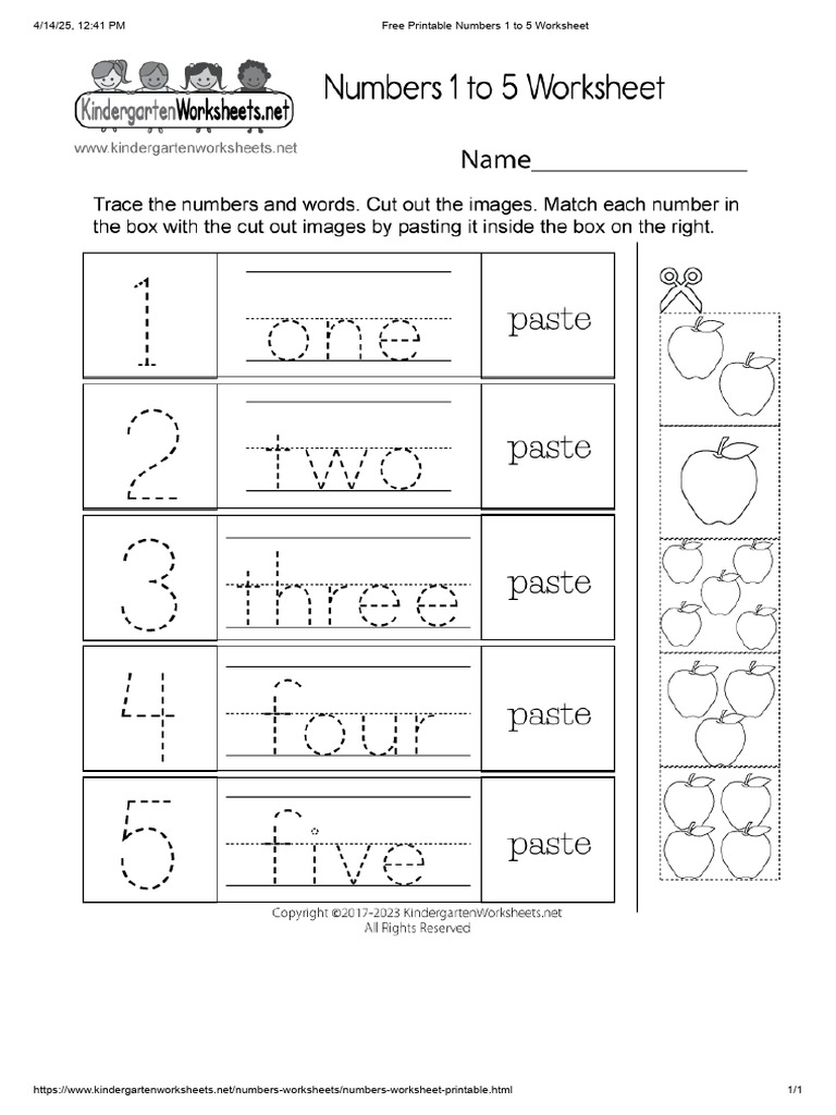 Free Printable Numbers 1-5 Worksheet | PDF
