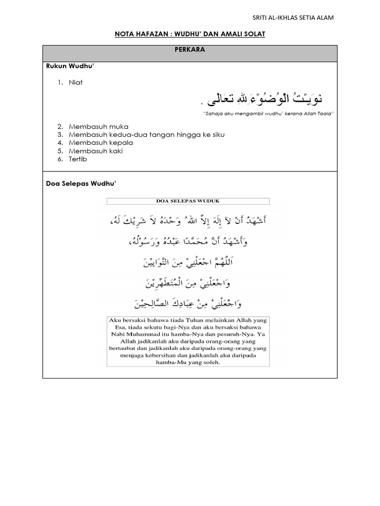 Rukun dan Amali Wudhu serta Solat | PDF