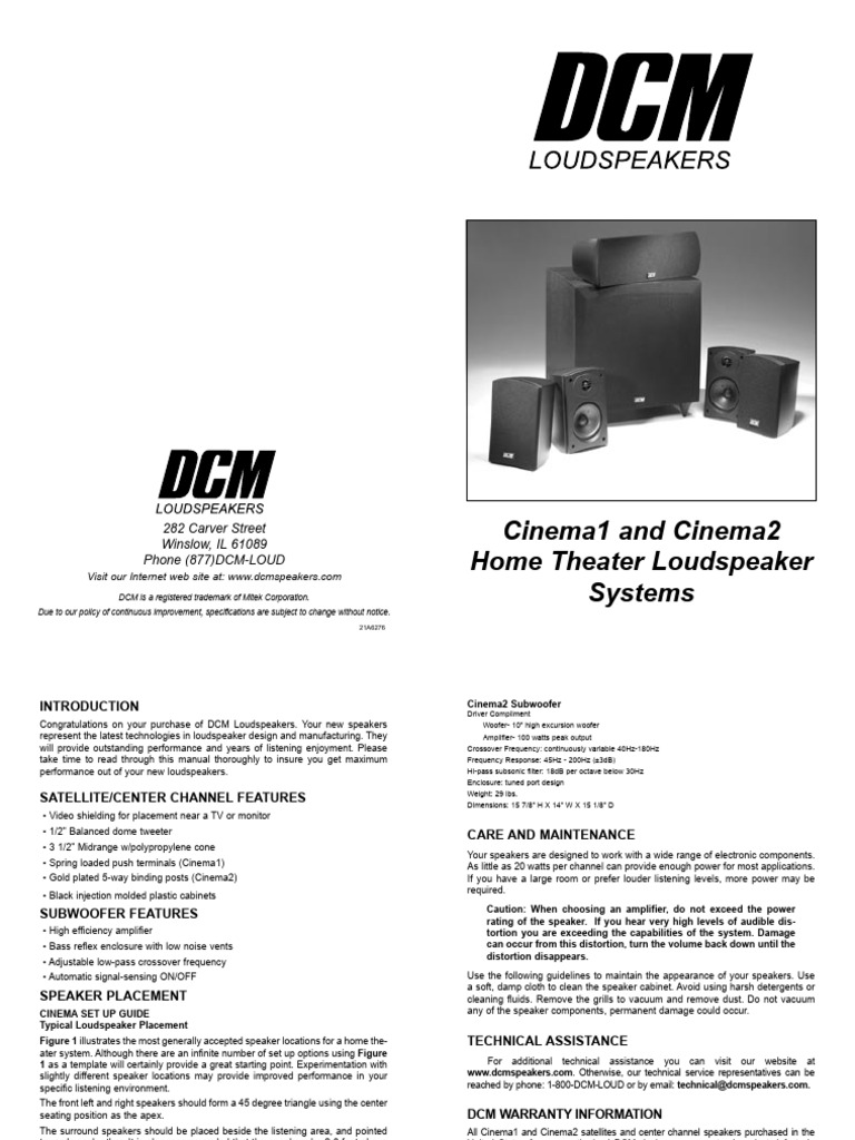 DCM Cinema1/Cinema2 Loudspeakers Manual | PDF | Loudspeaker | Amplifier