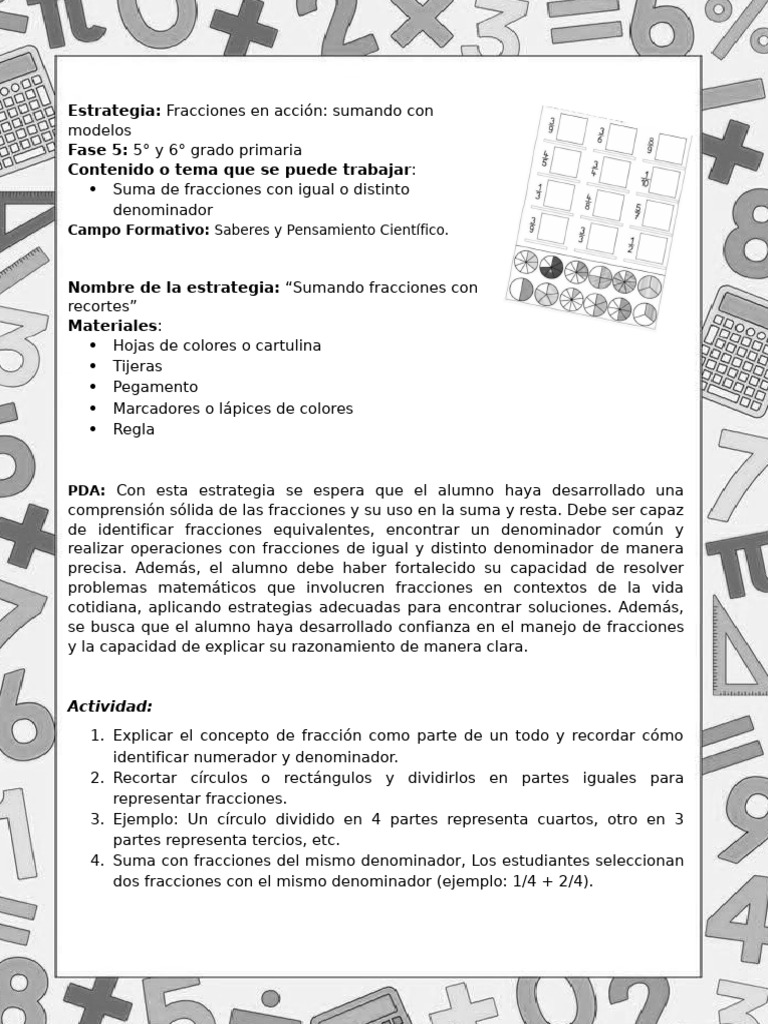 Suma de Fracciones: Estrategia Didáctica | PDF | Cognición | Aprendizaje
