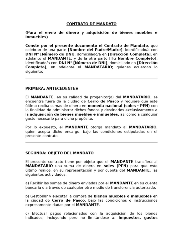 Contrato de Mandato | PDF | Bancos | Dinero