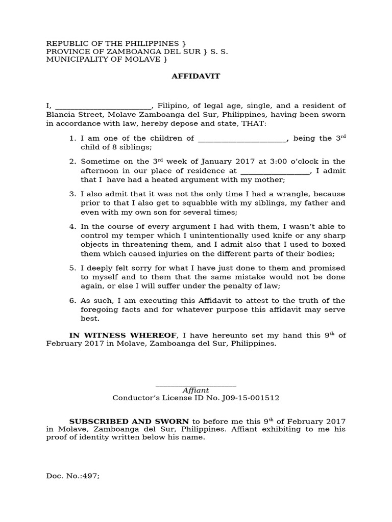 Affidavit of Admission (Ansulaw) | PDF