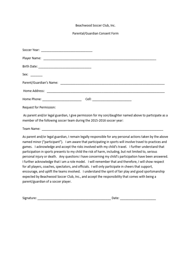 Beachwood Soccer Club Consent Form | PDF