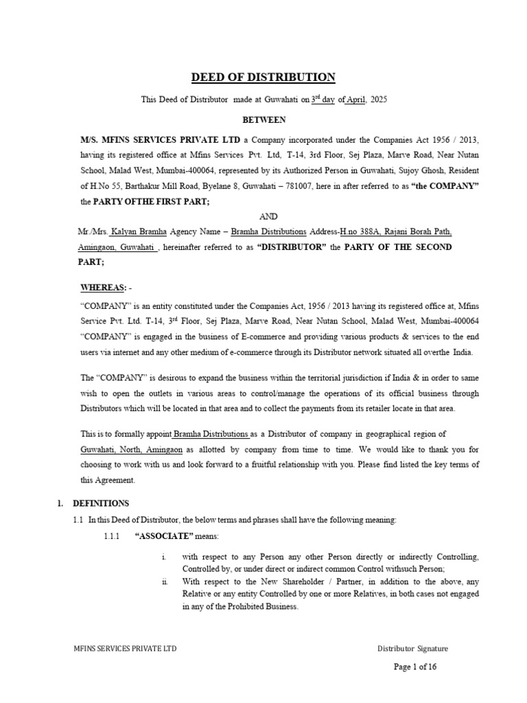 1 - M-Fins Distributor Agreement-NON REFUNDABLE (4) 1 | PDF | Breach Of ...