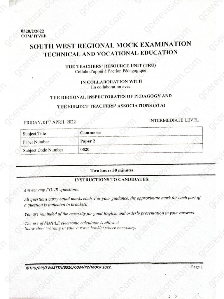 Ol SW Mock 2022 Commerce 2 | PDF