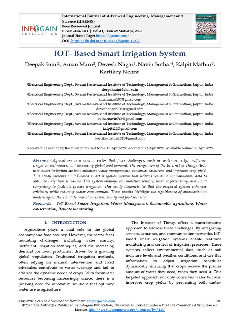IOT - Based Smart Irrigation System | PDF | Internet Of Things | Microcontroller