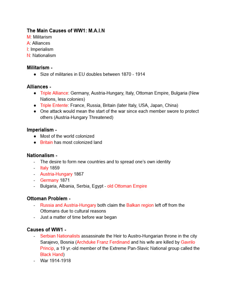 The Main Causes of WW1: M.A.I.N | PDF