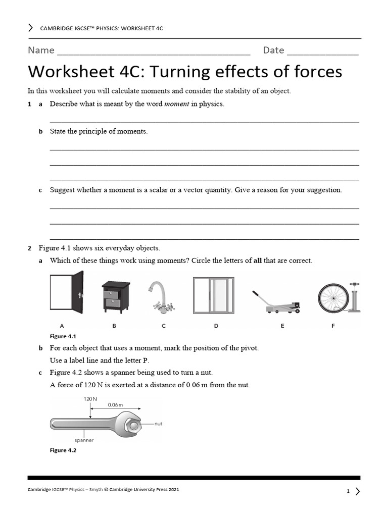 Igcse Physics 3ed TR Ws 4c | PDF | Force | Physical Quantities