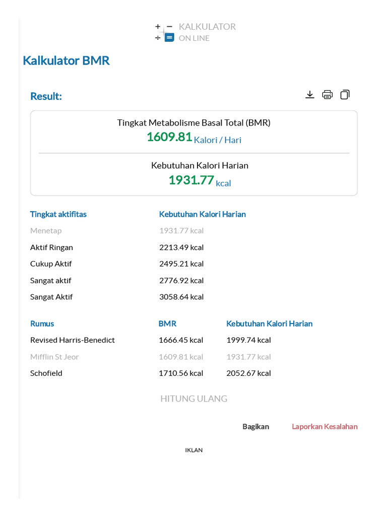 Kalkulator BMR - Cara Menghitung Bmr Adalah | PDF