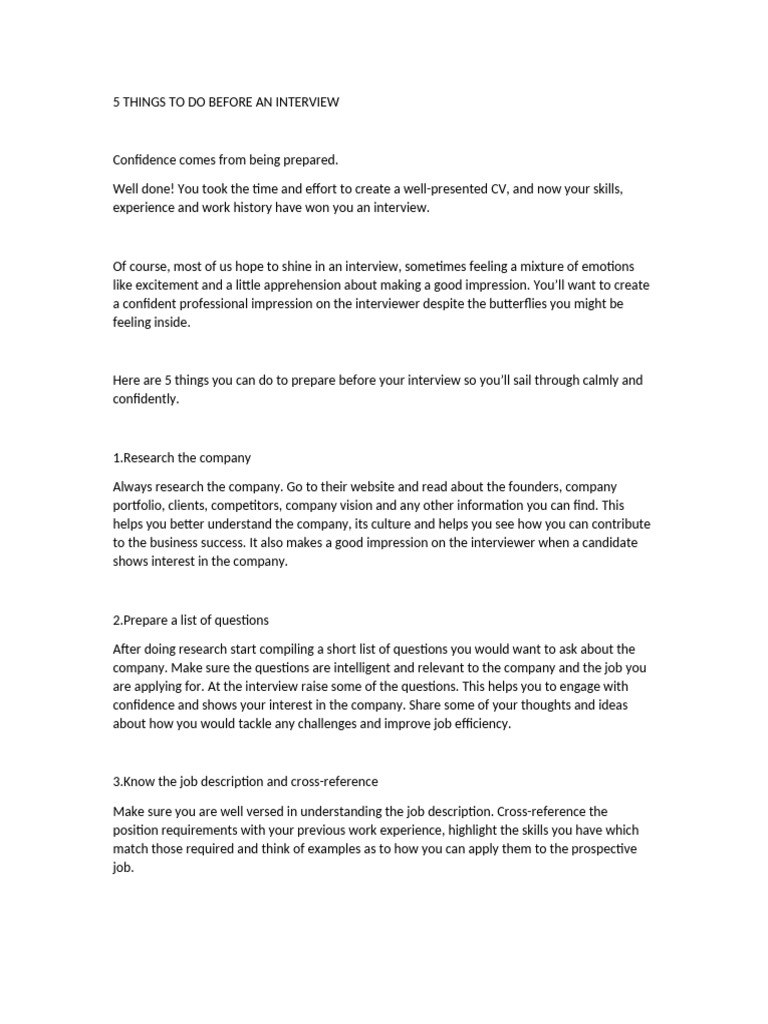 5 Things To Do Before An Interview | PDF