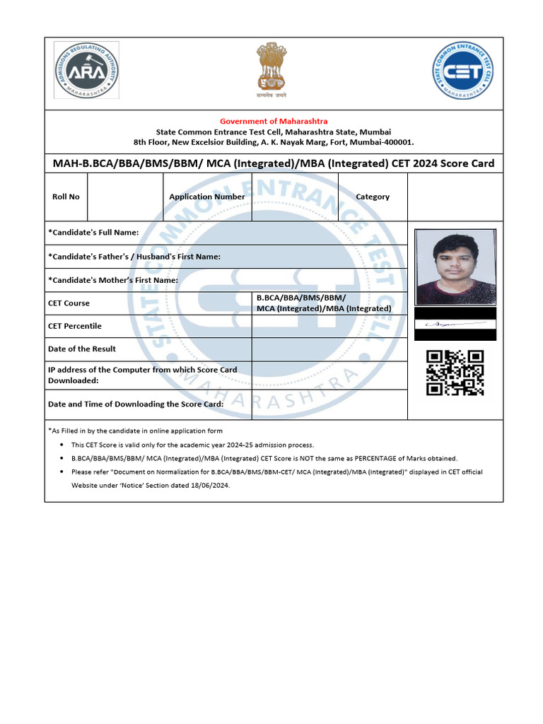 MAH-B.BCA/BBA/BMS/BBM/ MCA (Integrated) /MBA (Integrated) CET 2024 ...