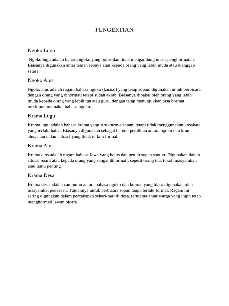 Perbedaan Ngoko Lugu dan Alus | PDF