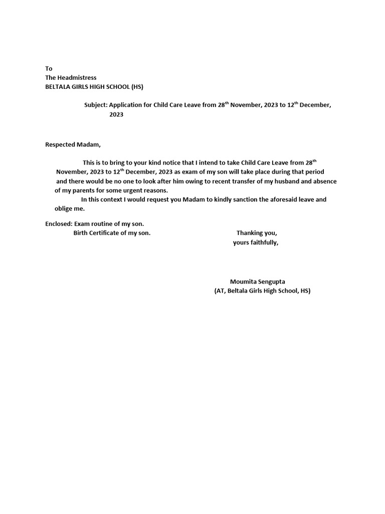 CCL Application for Child Exam Leave | PDF