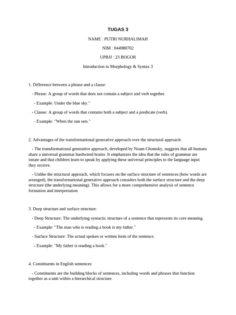 TUGAS 3 Introduction To Morphology & Syntax | PDF