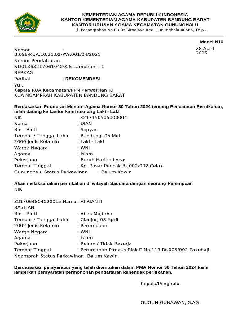 Form Rekomendasi 250428110728 | PDF