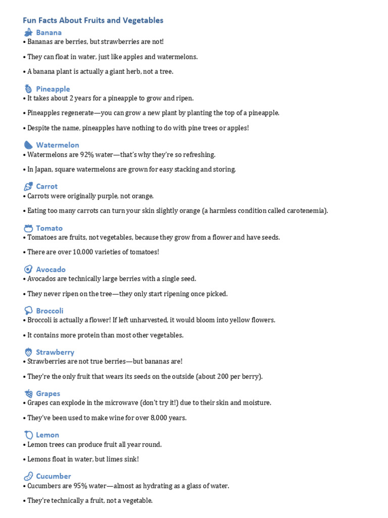 Fascinating Fruit and Vegetable Facts | PDF | Fruit | Tomato