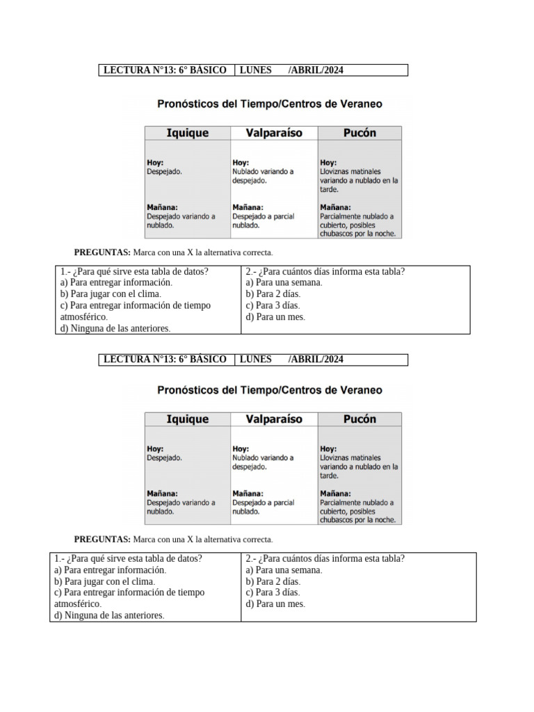 Actividades de Lectura 6° Básico Abril 2024 | PDF