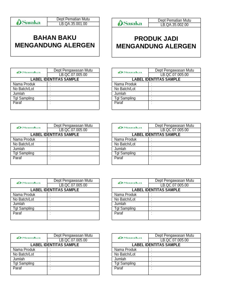 Label Allergen | PDF