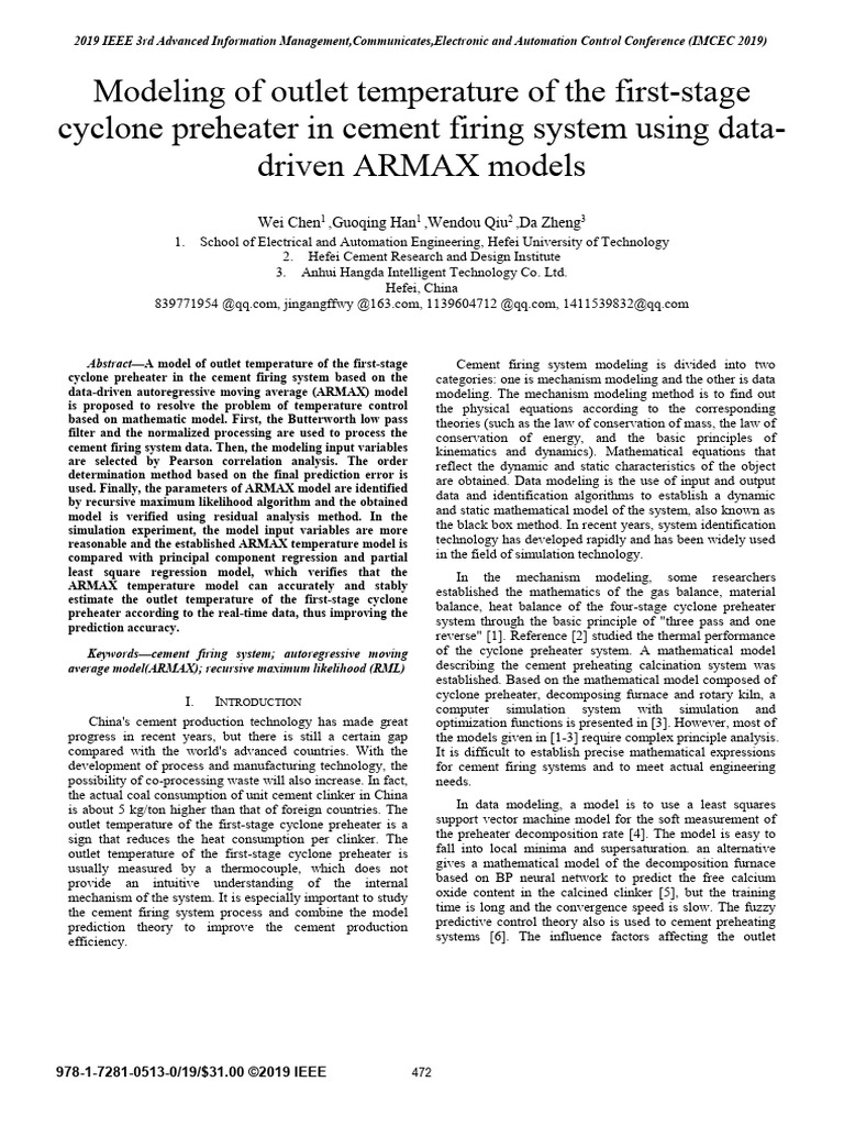 ARMAX Model for Cement Preheater Temperature | PDF | Mathematical Model ...