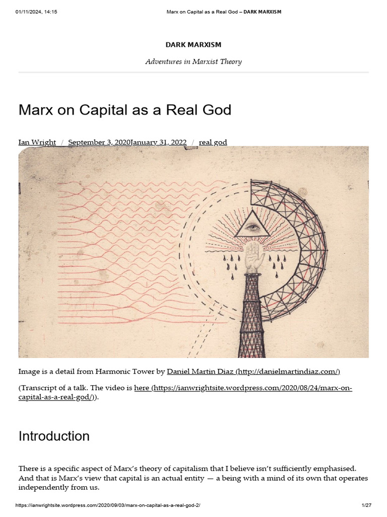Wright, I. (2020) - Marx On Capital As A Real God (Dark Marxism, Blog ...