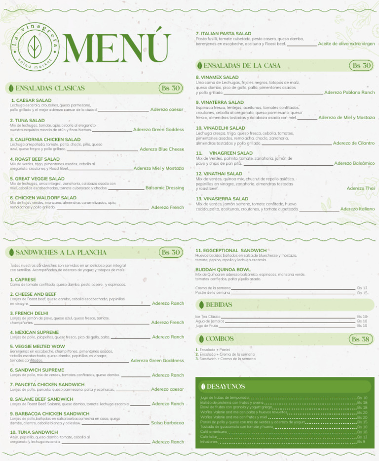 Menú de Ensaladas y Sándwiches Variados | PDF | ensalada | Cocina ...