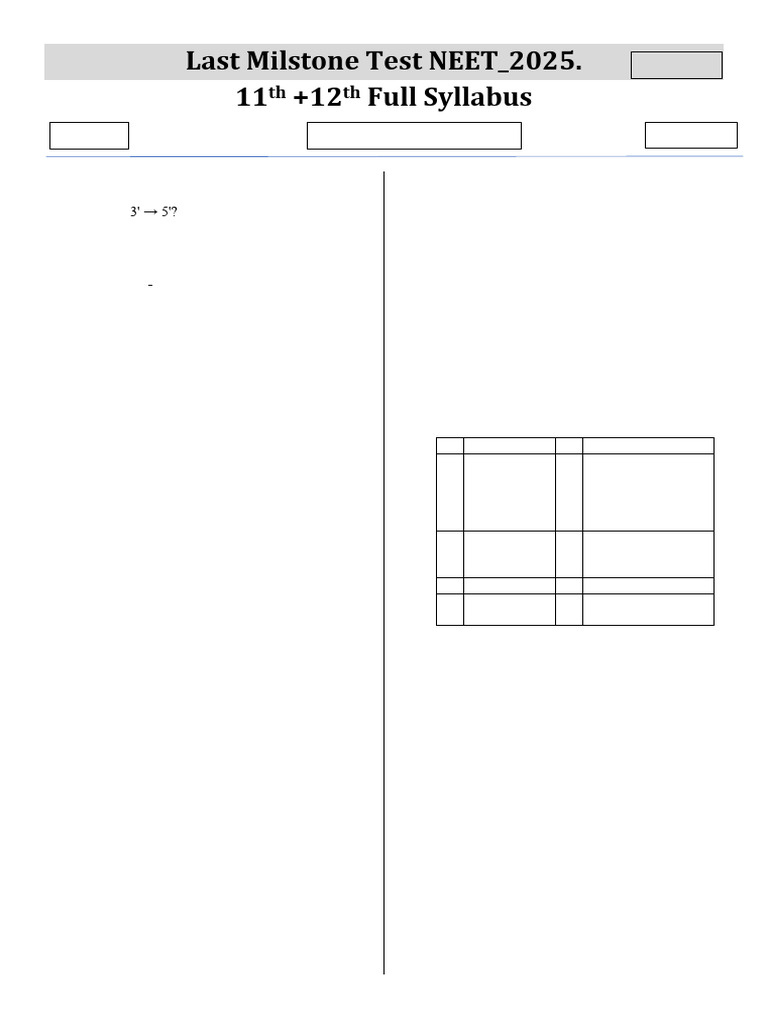 Test 17 11th+12th Full Syllabus Questions Last Milstone Test NEET | PDF ...