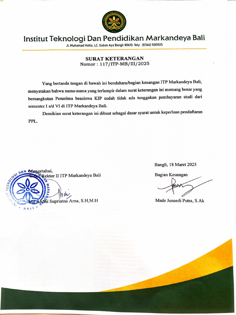 Surat Keterangan Penerima Kip Pendaftaran PPL | PDF