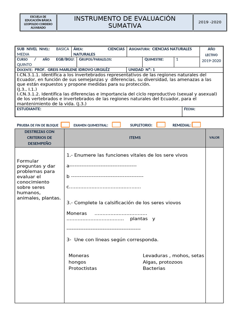 Instrumento Eval - Sumativa CCNN | PDF | Sistema digestivo humano | Clima