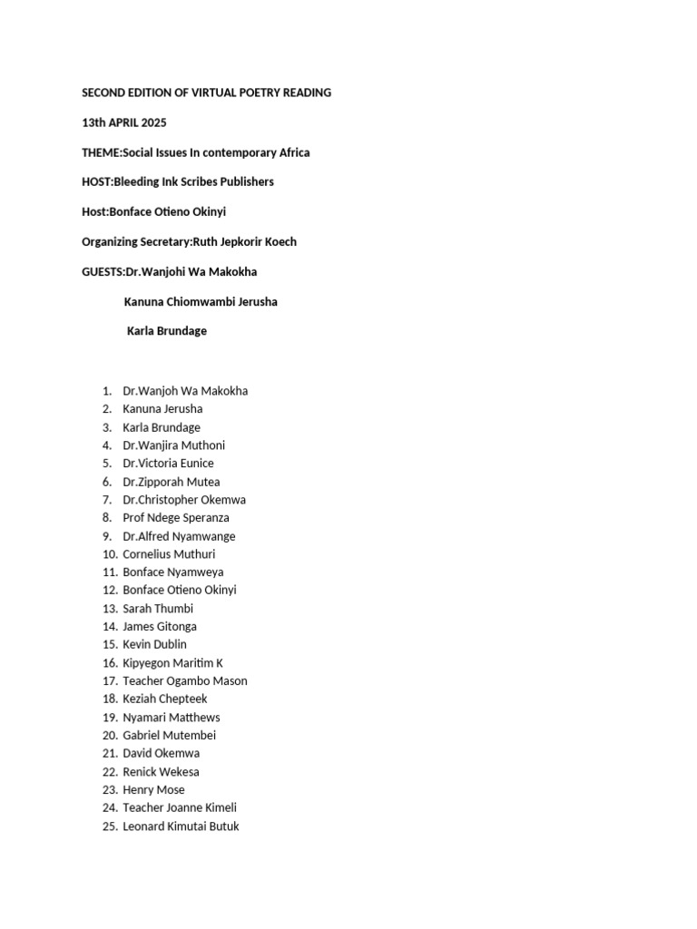 Virtual Poetry Reading on Africa's Issues | PDF