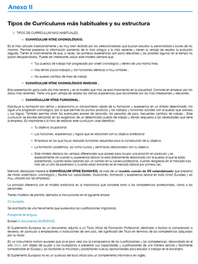 Anexo II Tipos de CV | PDF