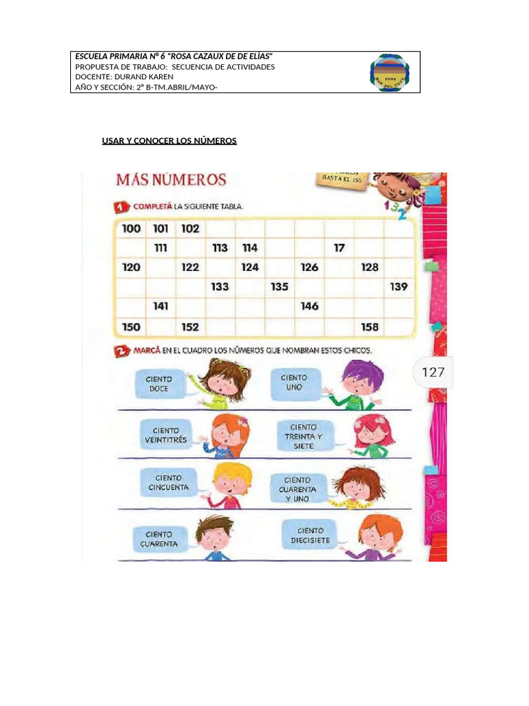 Actividades de Números del 100 al 200 | PDF